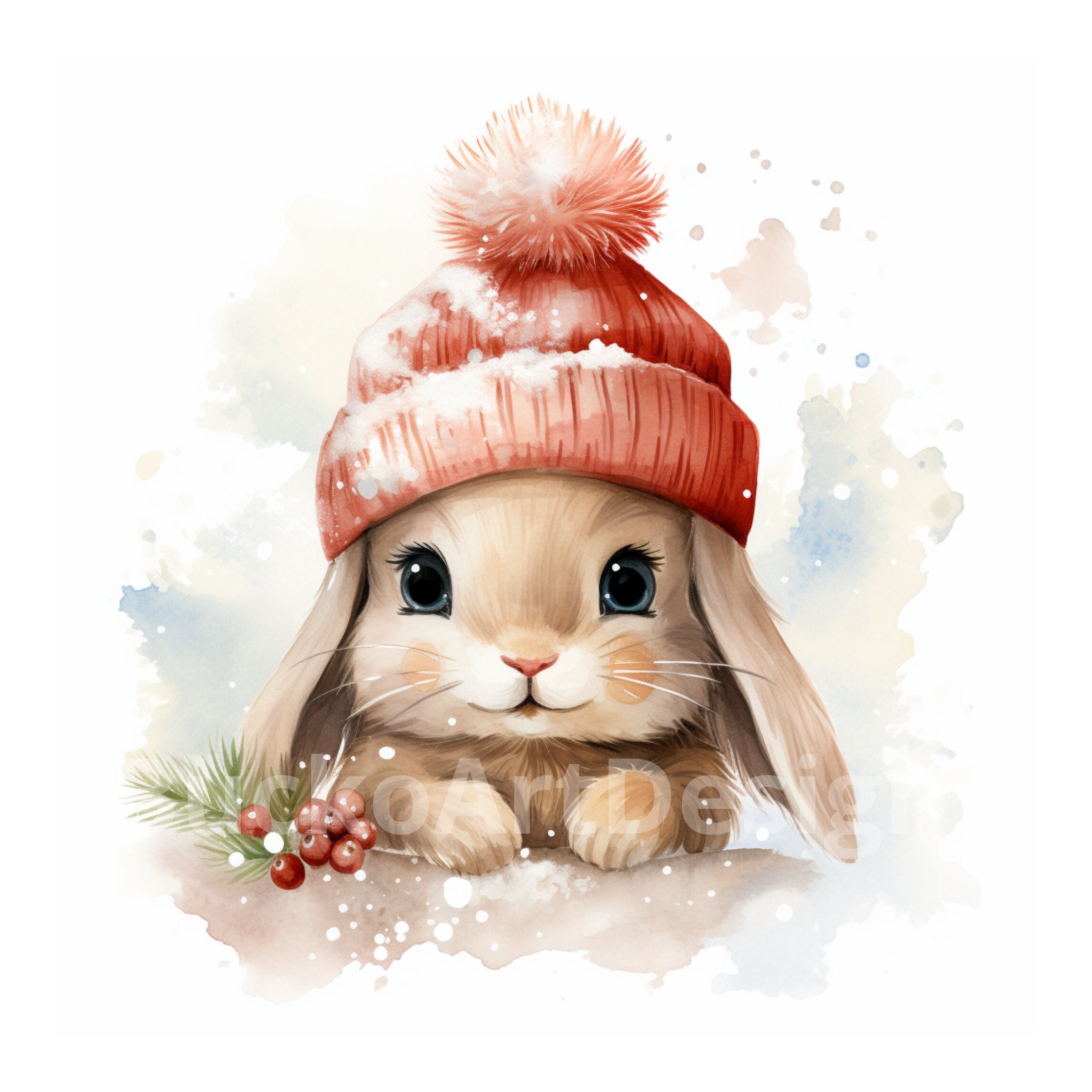 20 Rabbit Watercolor Christmas PNG Clipart Bundle, Cute Bunny, Winter ...