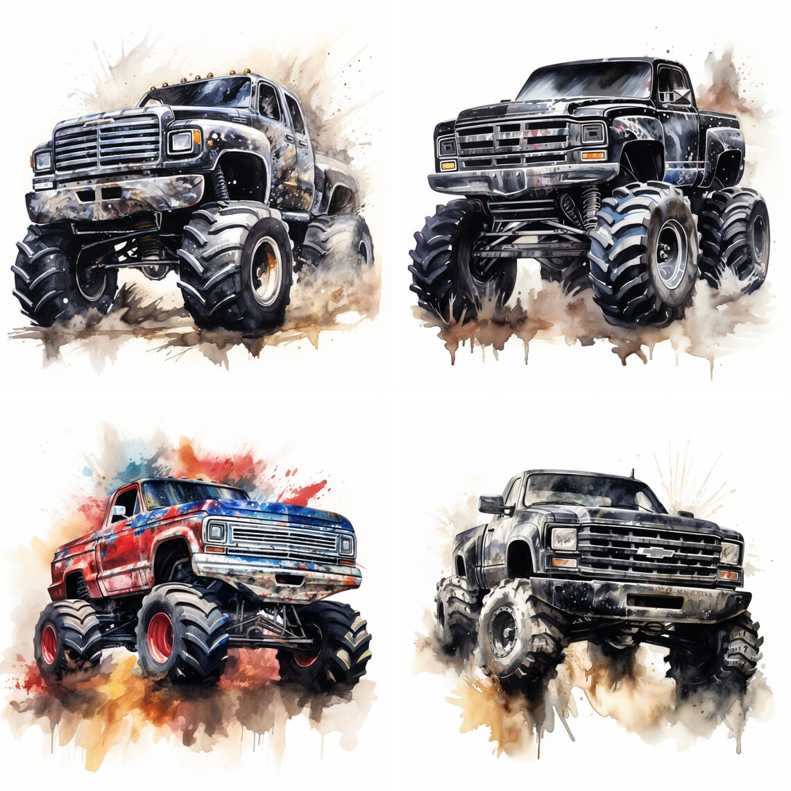 20 Monster Trucks Watercolor Clipart PNG Images, Monster Truck Shows ...