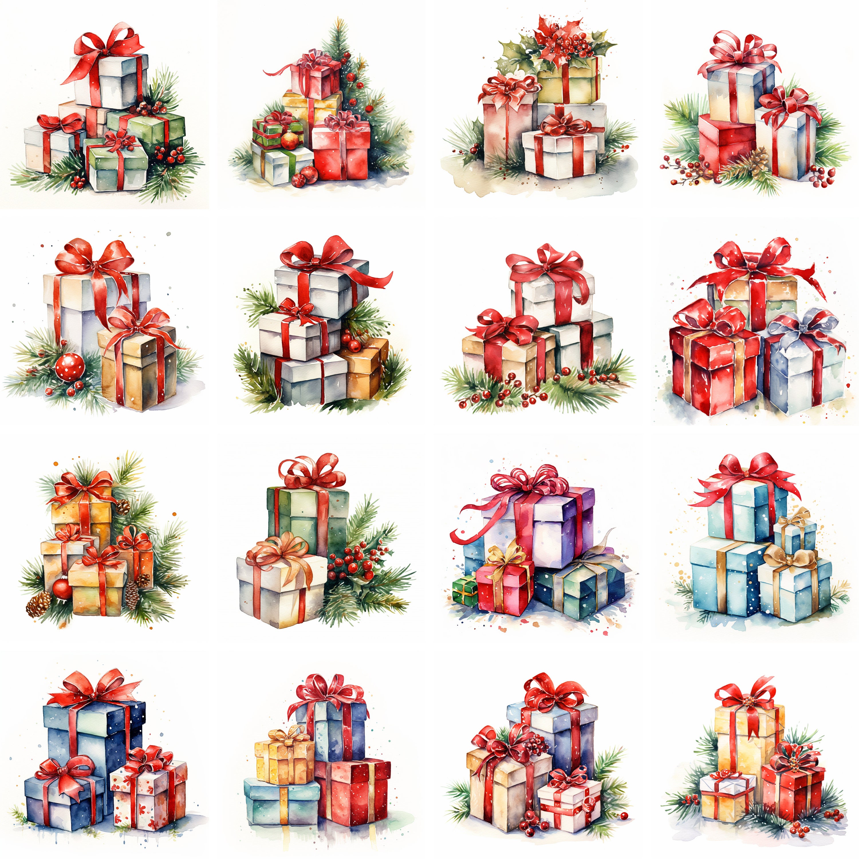 50 Watercolor Christmas Gifts Clipart PNG Images, Xmas, Gift Boxes Clip ...