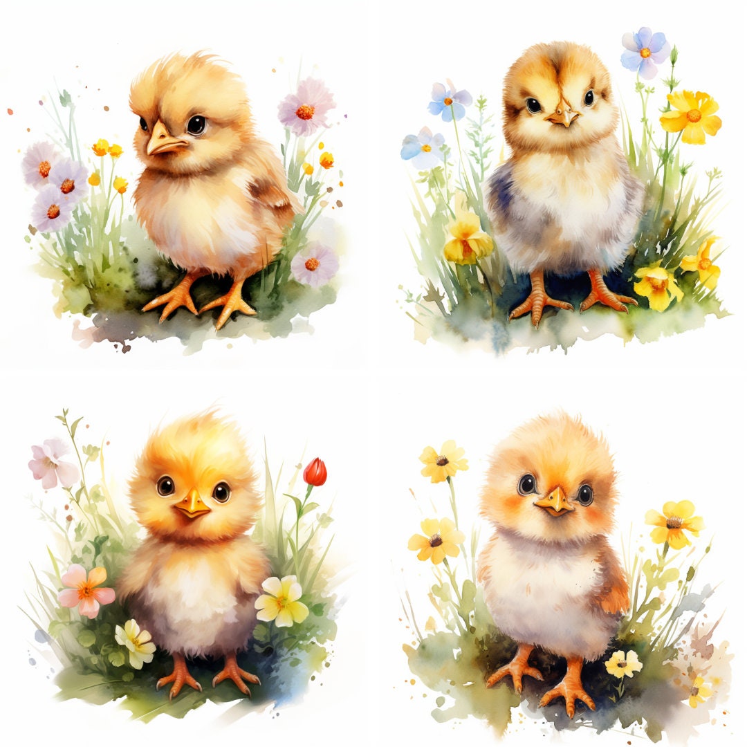 20 Baby Chicken Watercolor Clipart PNG Images, Easter Baby Chicken PNG ...