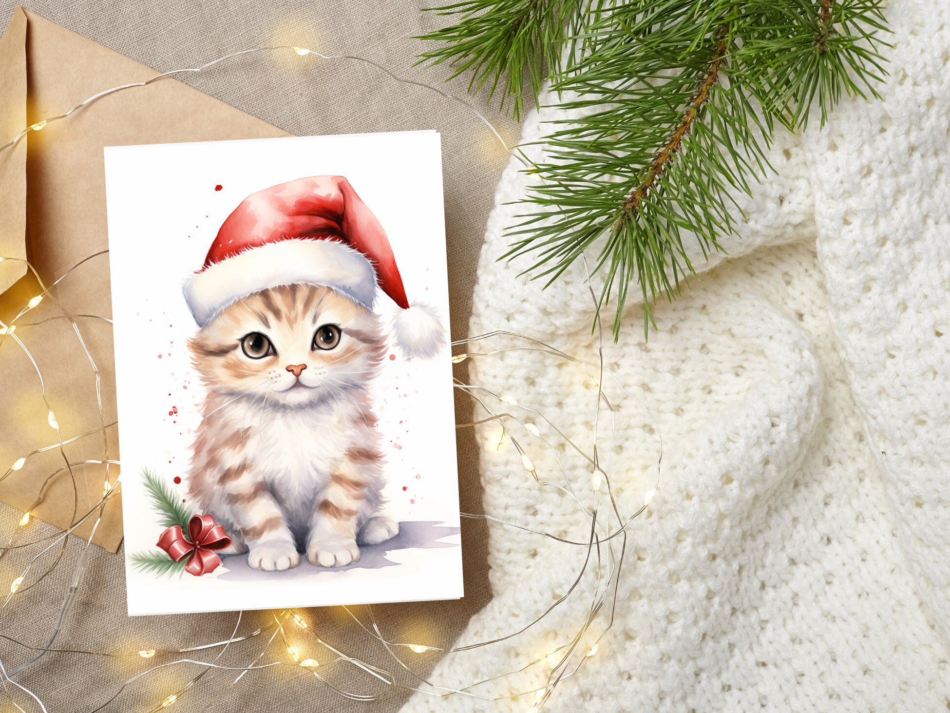 20 Kitten Christmas Watercolor Clipart PNG Images, Cute Cat, Xmas Kitty ...