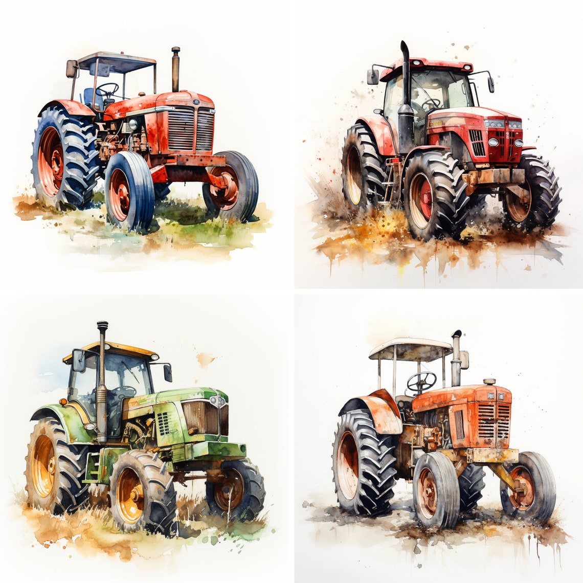 20 Tractor Watercolor Clipart PNG Images Farmer Tractor Farm - Etsy