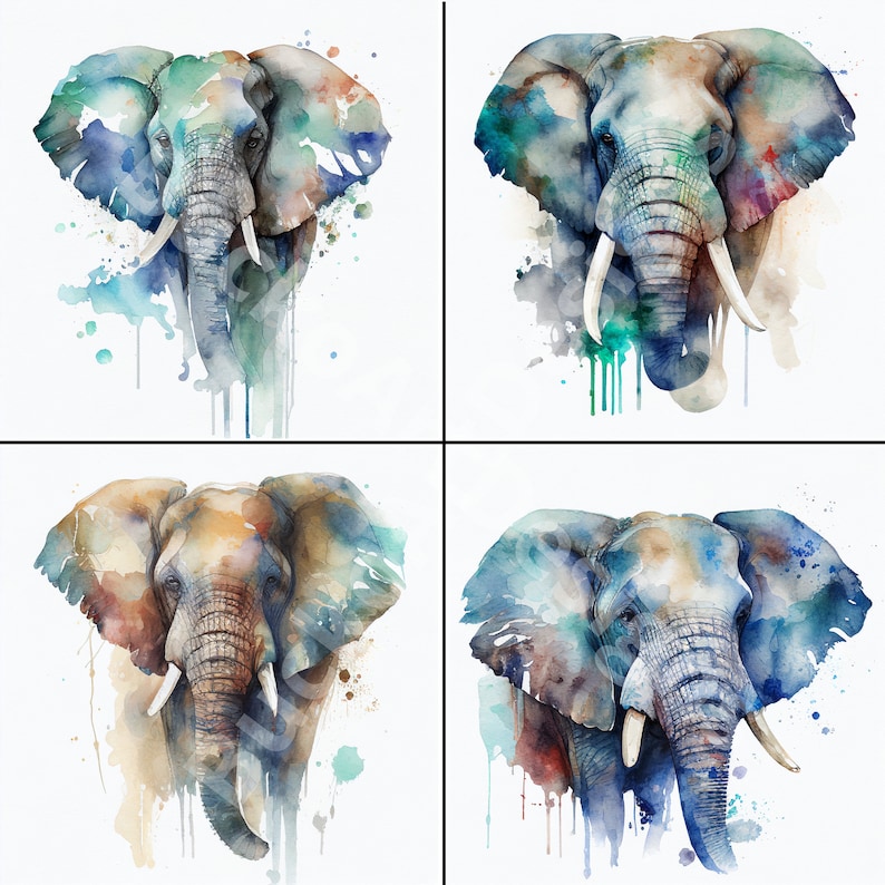 Elephants Watercolor Clipart - 20 High Quality PNG Images Digital ...