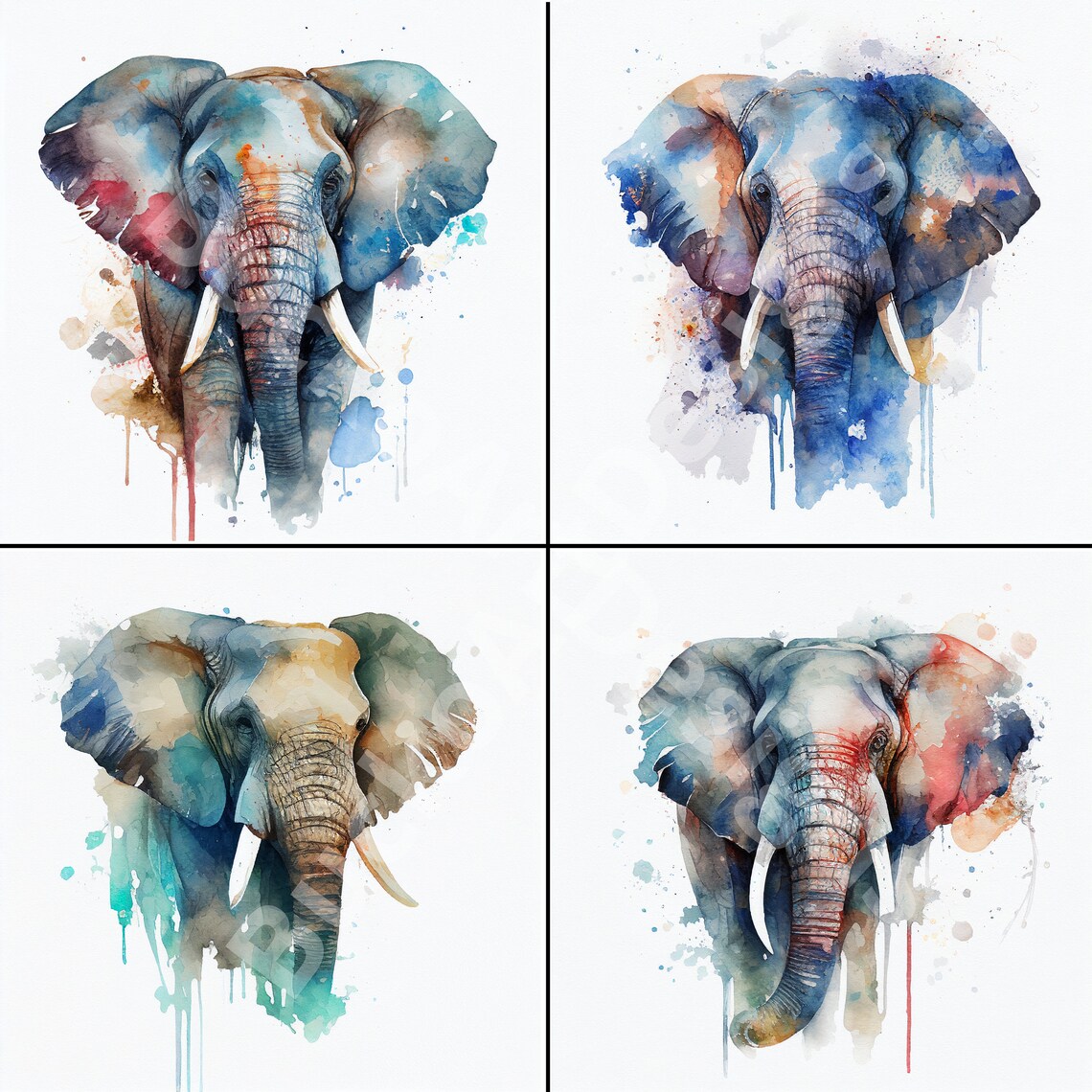 Elephants Watercolor Clipart - 20 High Quality PNG Images Digital ...