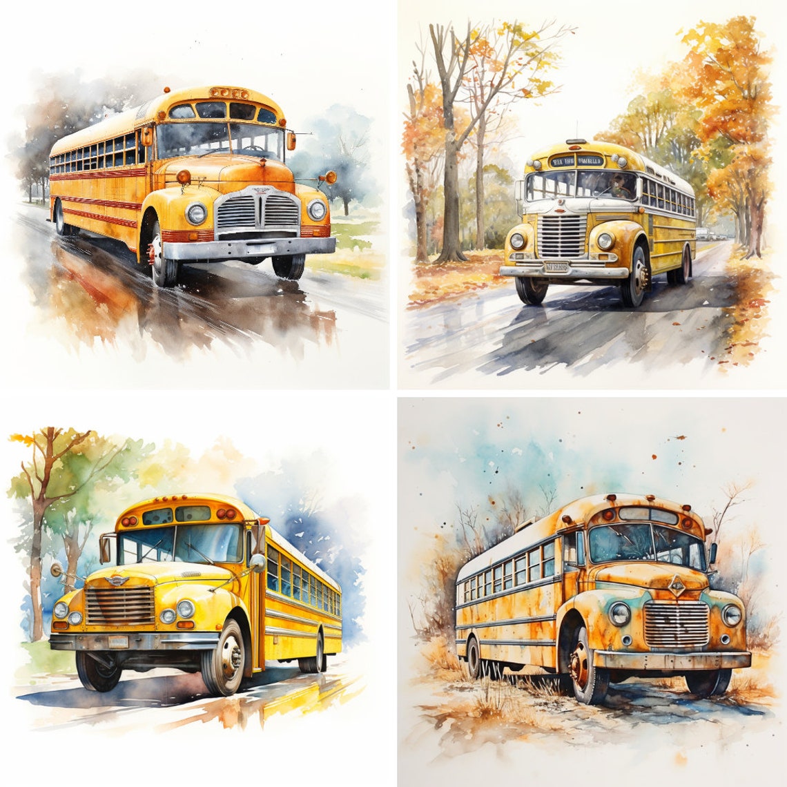 20 School Bus Watercolor Clipart PNG Images, Vintage School Bus, Retro ...