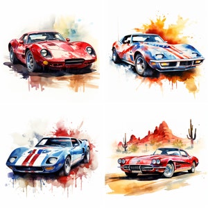 20 American Sports Cars Watercolor Clipart PNG Images, American Muscle ...
