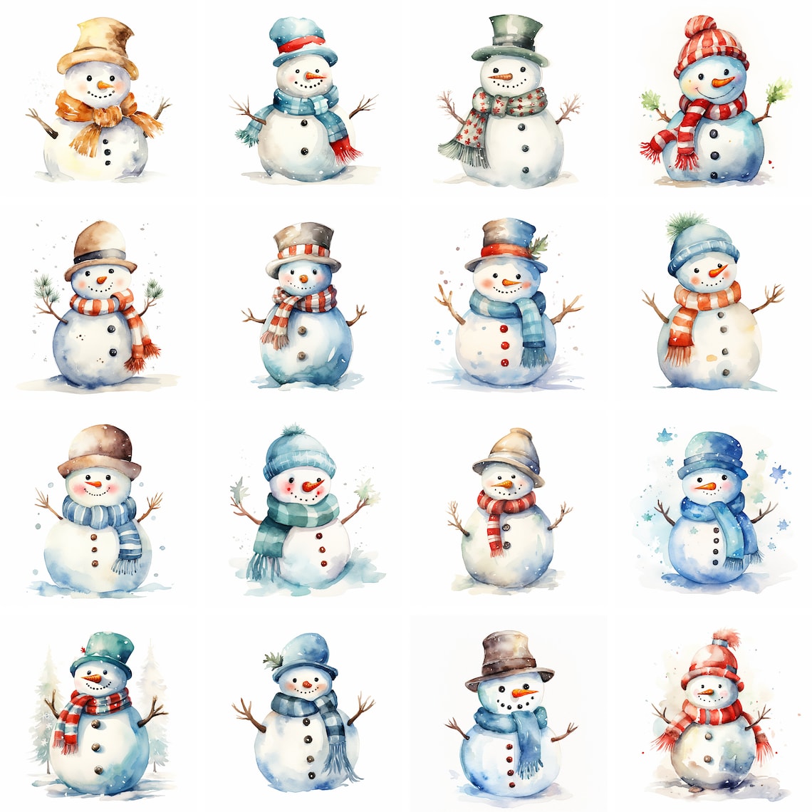 50 Watercolor Cute Snowman Clipart PNG Images, Xmas, Christmas Crafts ...