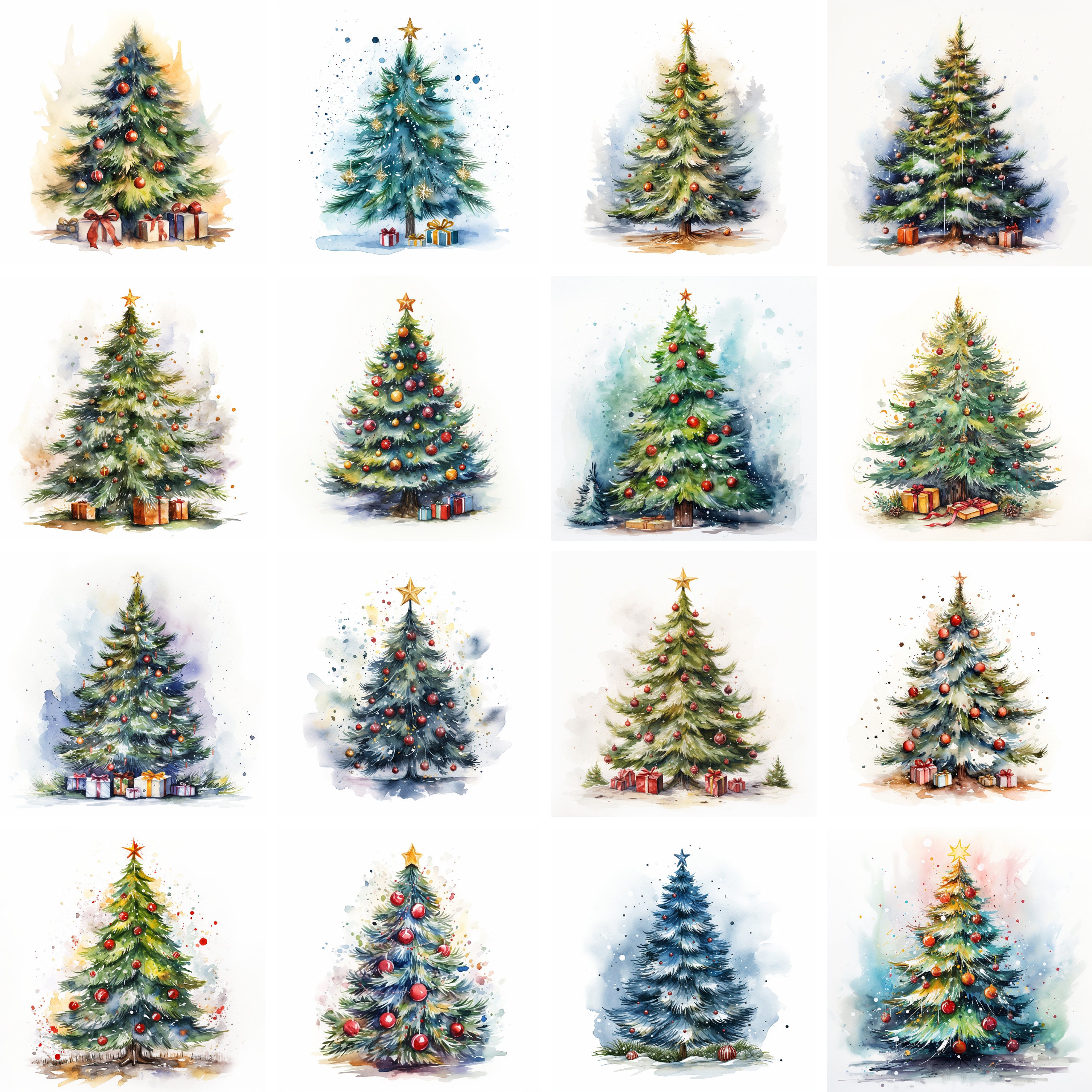 50 Watercolor Christmas Trees Clipart PNG Images, Xmas, Painted Tree ...