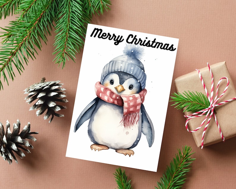 20 Watercolor Christmas Penguin Clipart PNG Images, Digital Paper Craft ...