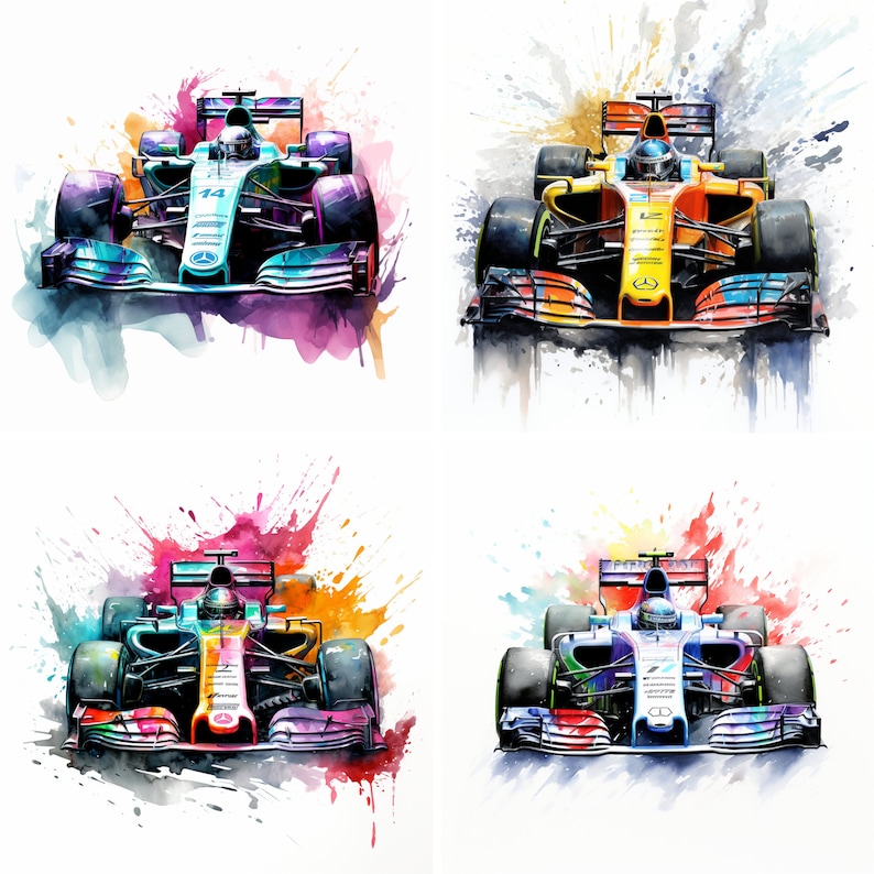 20 Formula 1 Race Cars Watercolor Clipart PNG Images, F1 Grand Prix ...