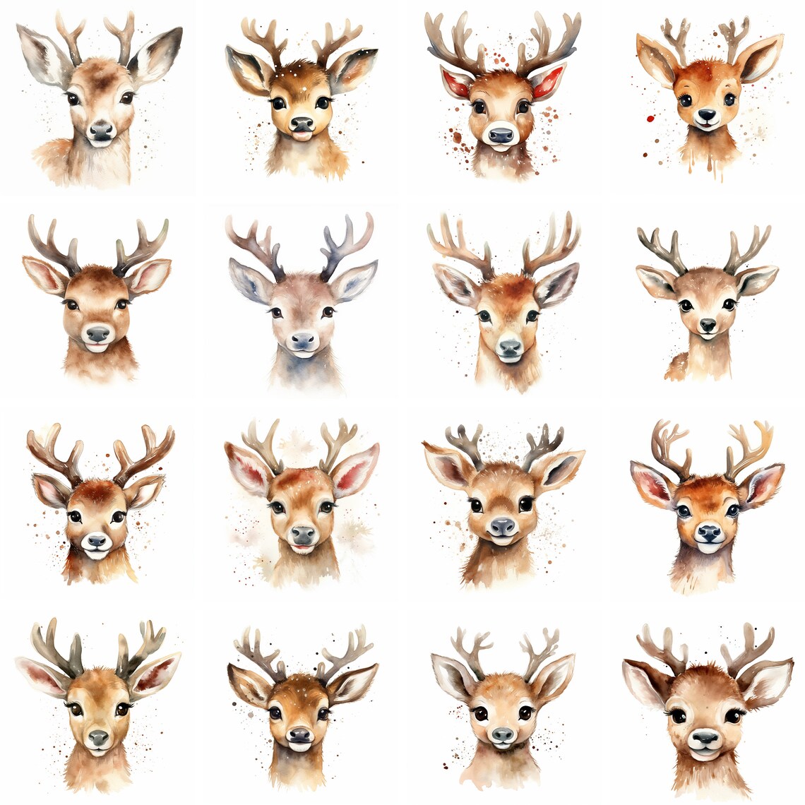 50 Watercolor Christmas Reindeer Clipart PNG Images, Digital Paper ...