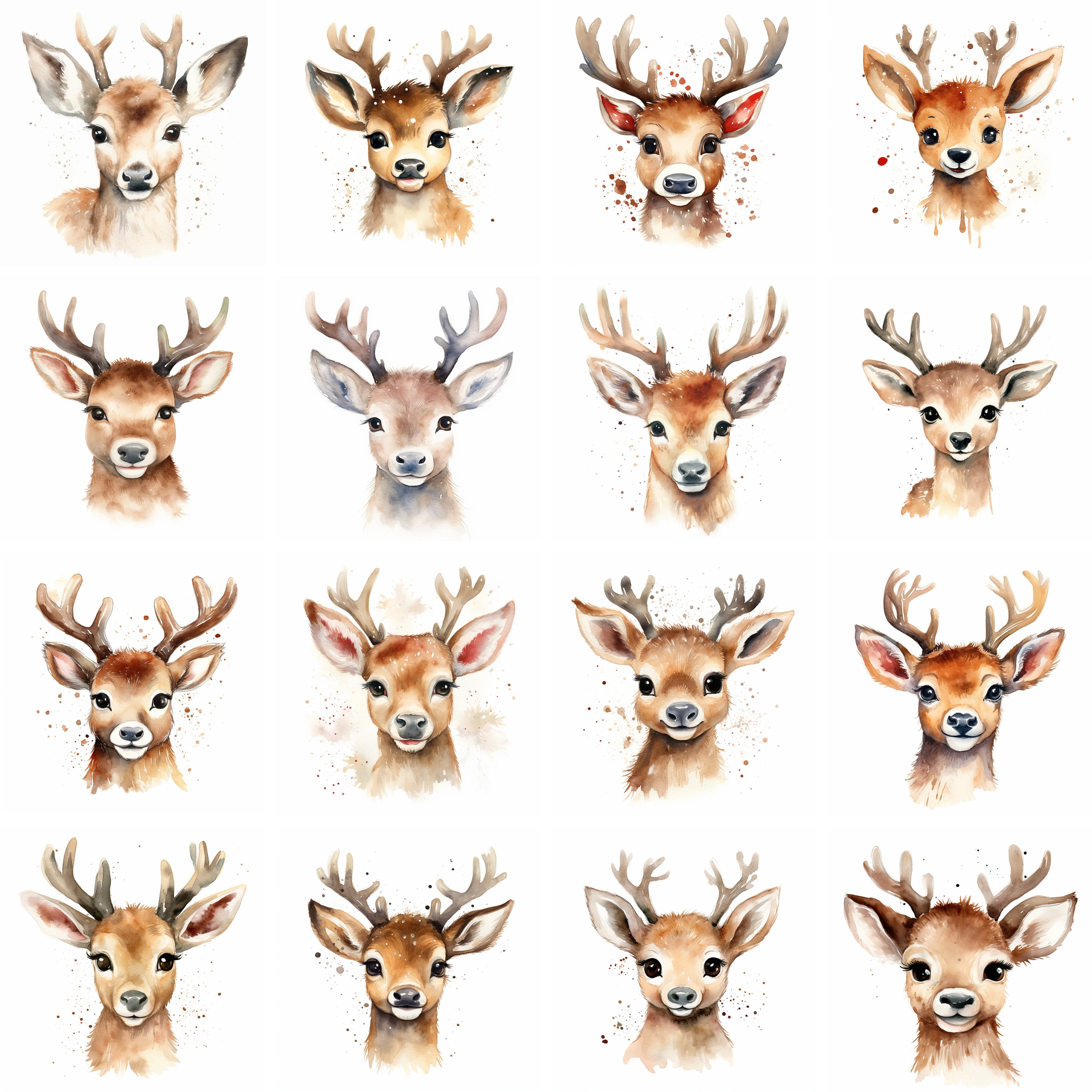 50 Watercolor Christmas Reindeer Clipart PNG Images, Digital Paper ...