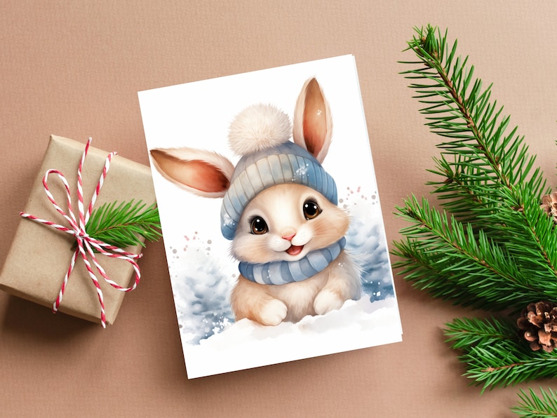 20 Rabbit Watercolor Christmas PNG Clipart Bundle, Cute Bunny, Winter ...
