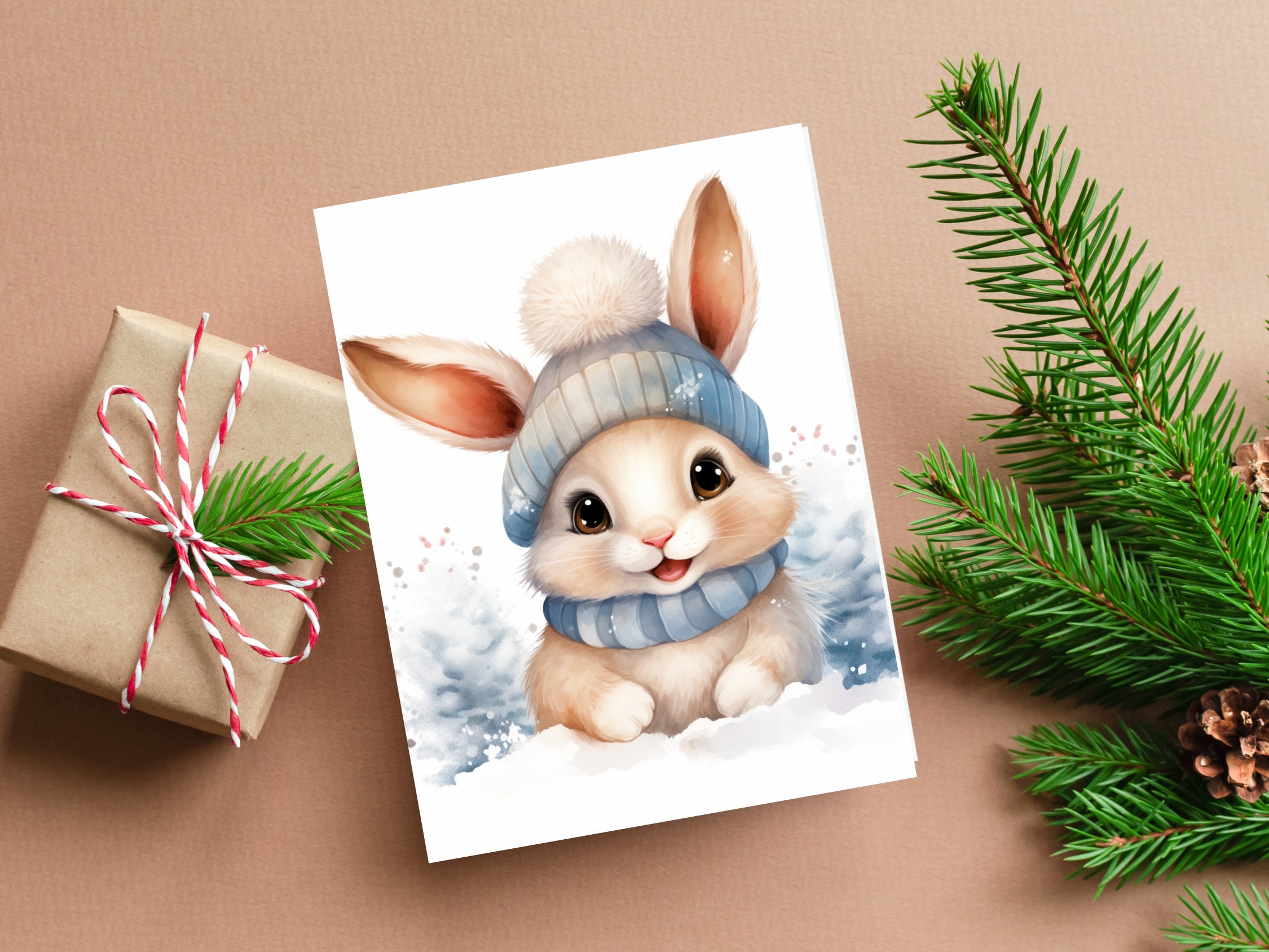 20 Rabbit Watercolor Christmas PNG Clipart Bundle, Cute Bunny, Winter ...