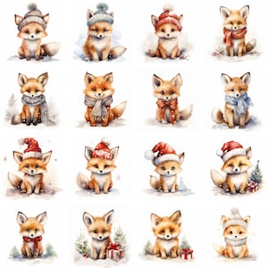 20 Watercolor Christmas Fox Clipart PNG Images, Cute Foxes, Xmas Fox ...