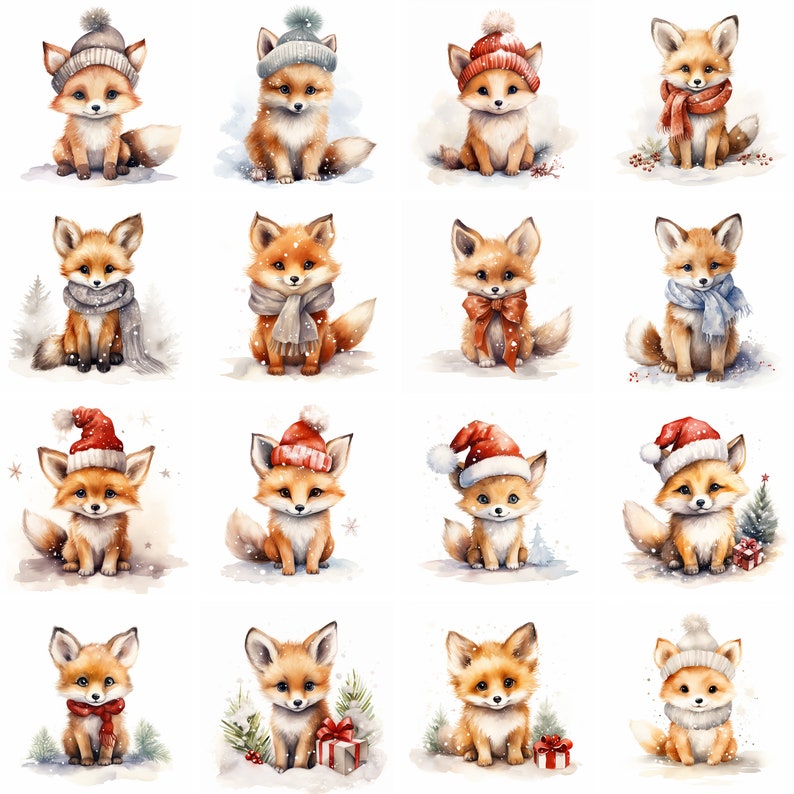 20 Watercolor Christmas Fox Clipart PNG Images, Cute Foxes, Xmas Fox ...