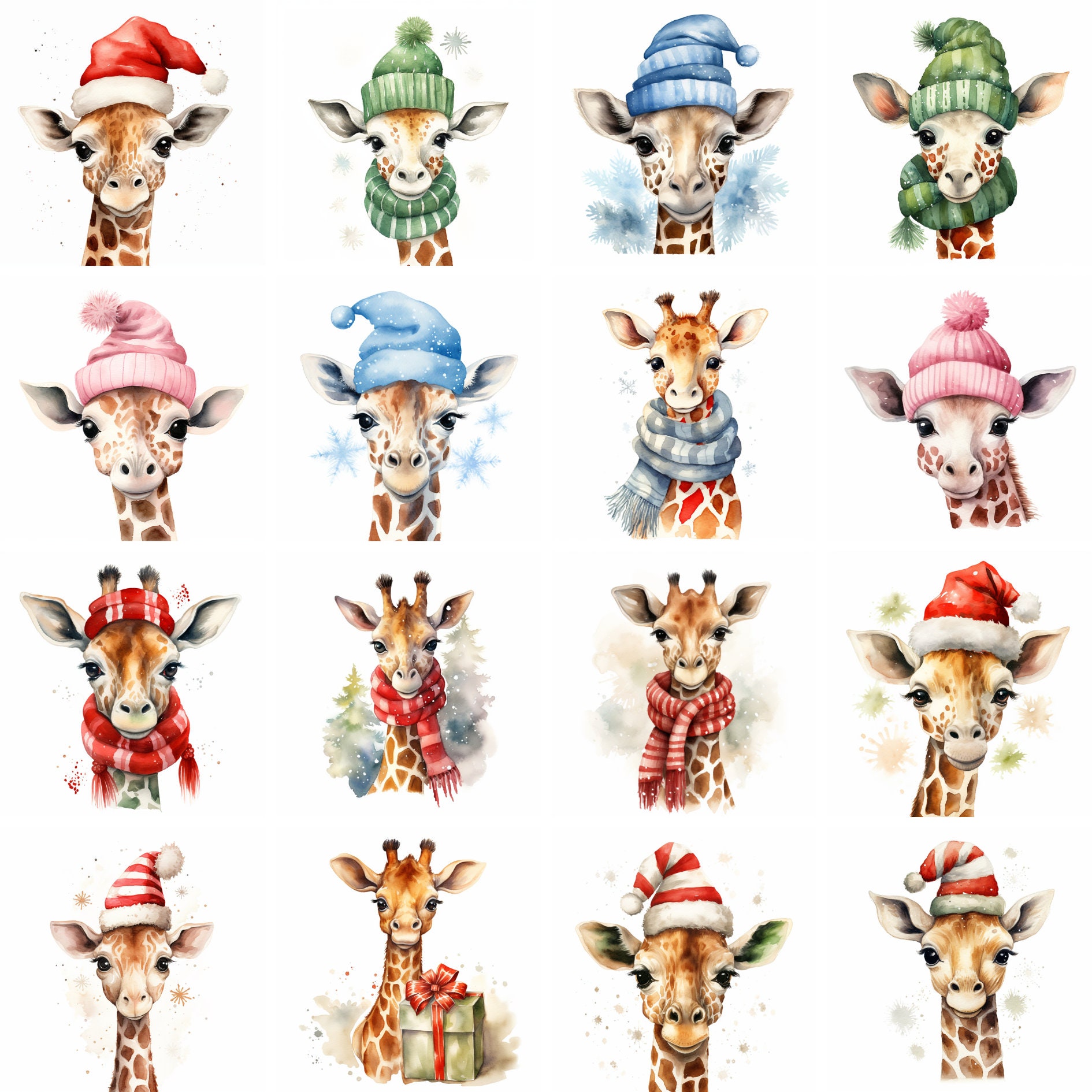 20 Giraffe Watercolor Christmas Clipart PNG Images, Giraffe in Santa ...