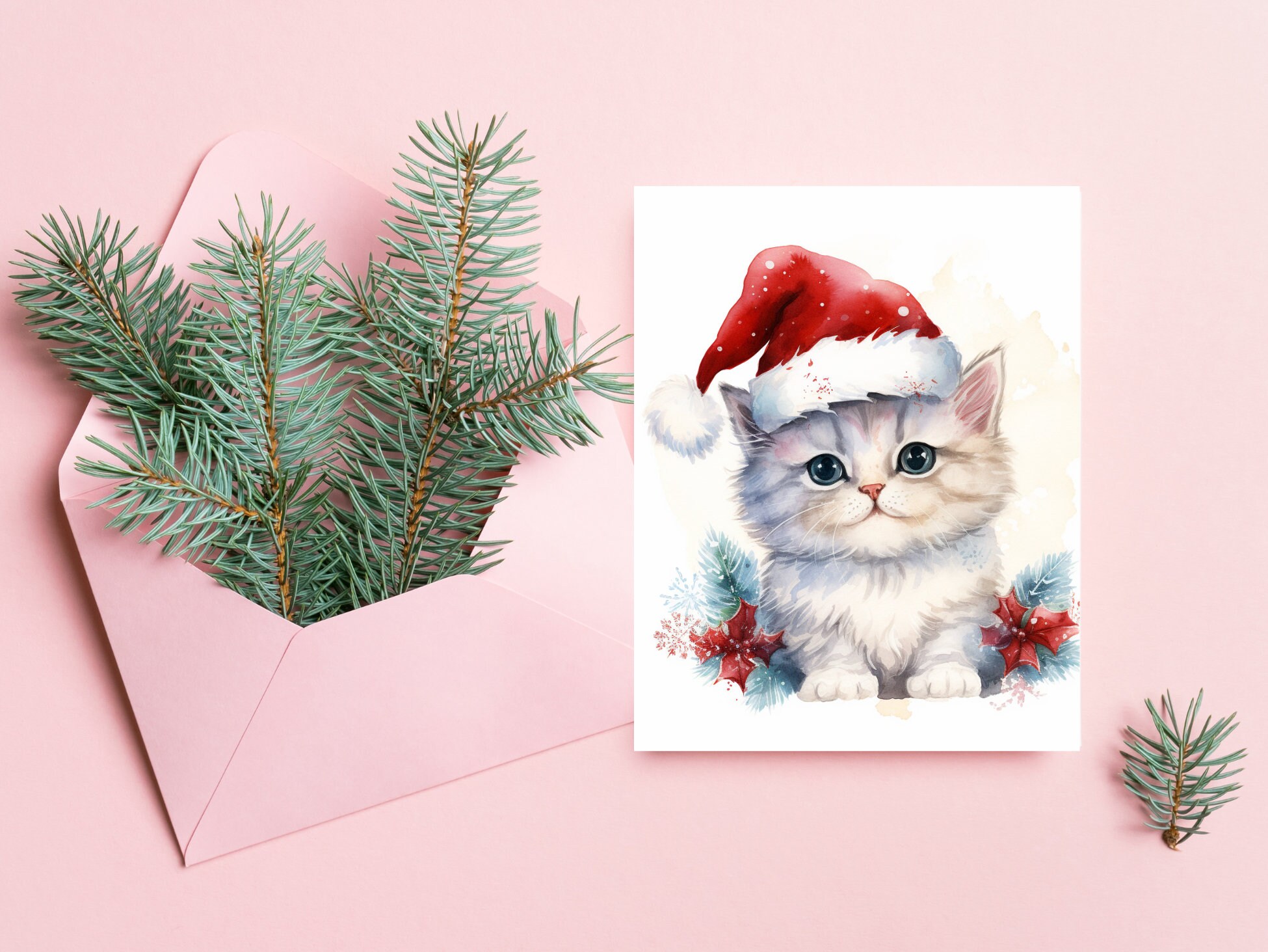 20 Kitten Christmas Watercolor Clipart PNG Images, Cute Cat, Xmas Kitty ...