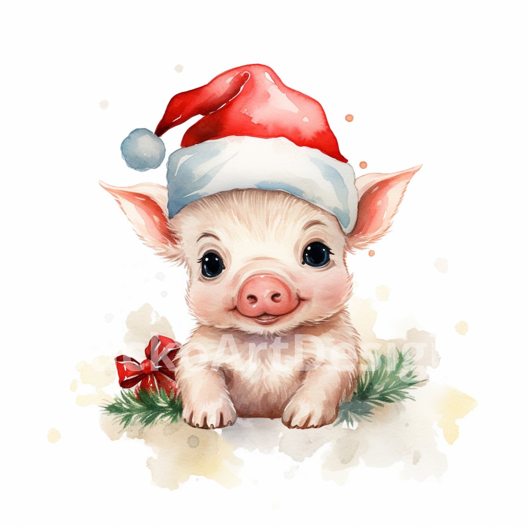 20 Pigs Christmas Watercolor Clipart PNG Images, Cute Piggy, Xmas Pig ...