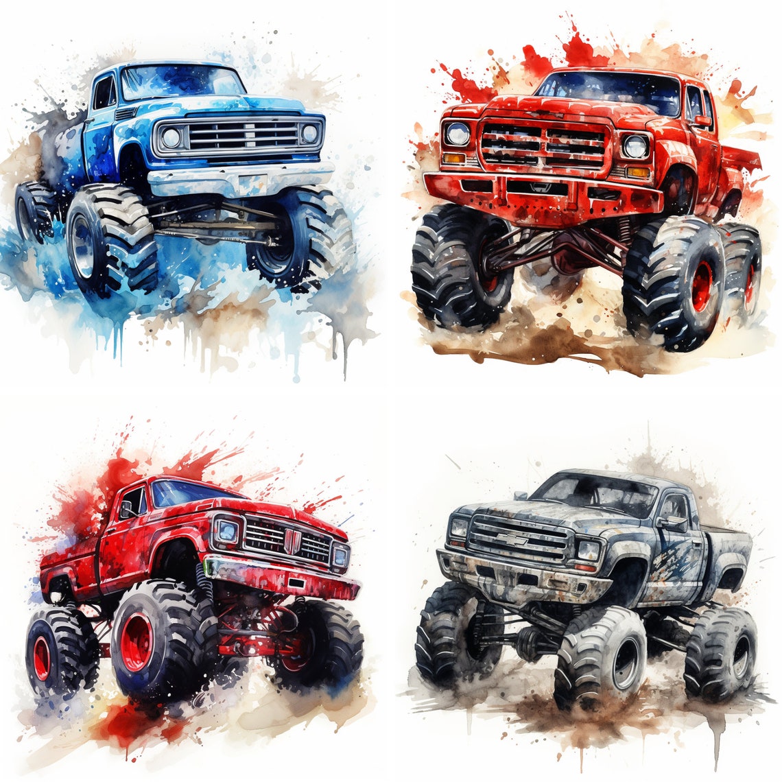 20 Monster Trucks Watercolor Clipart PNG Images, Monster Truck Shows ...