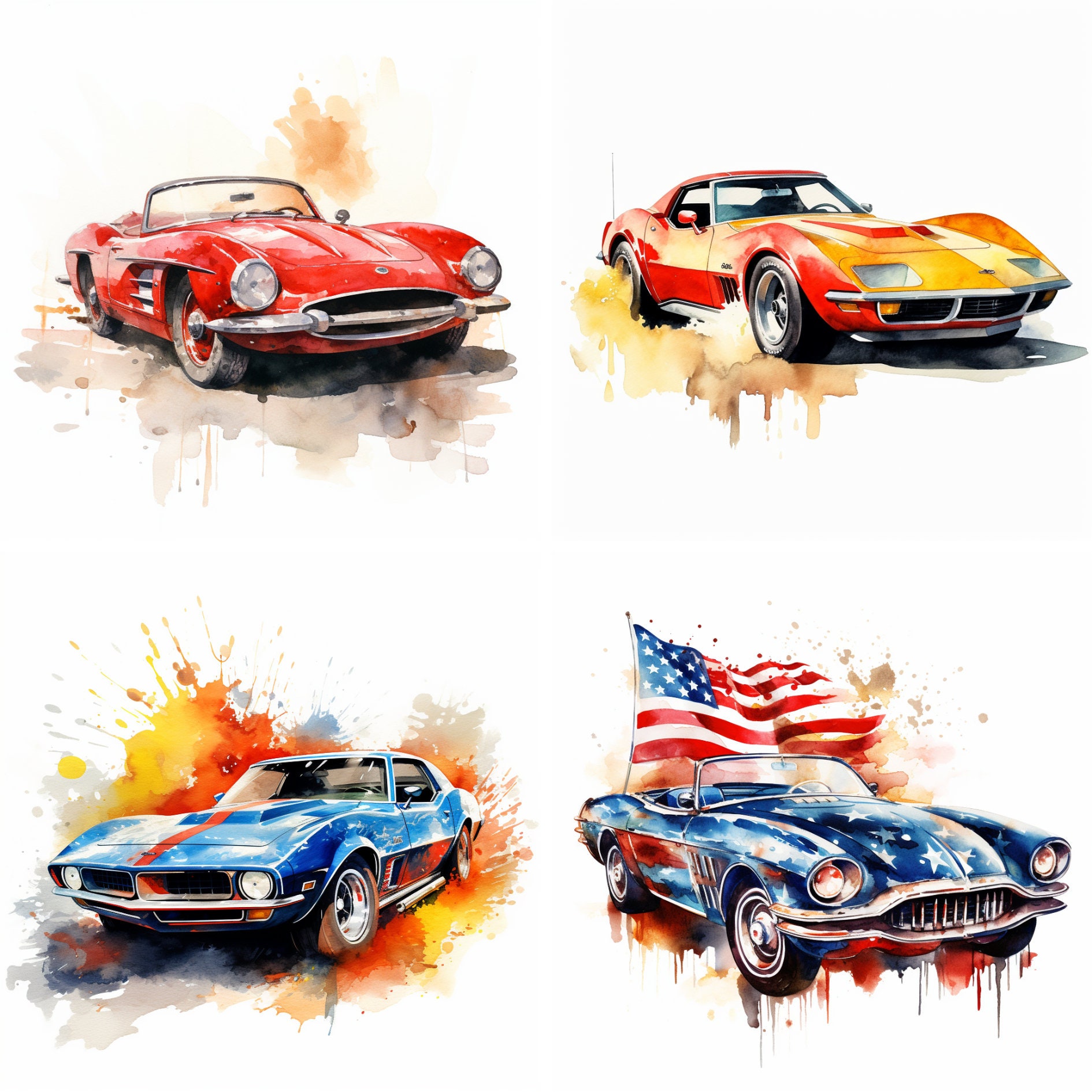 20 American Sports Cars Watercolor Clipart PNG Images, American Muscle ...