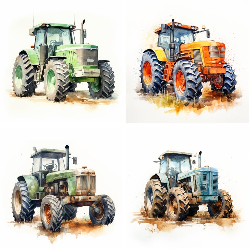 20 Tractor Watercolor Clipart PNG Images, Farmer Tractor, Farm Tractor ...
