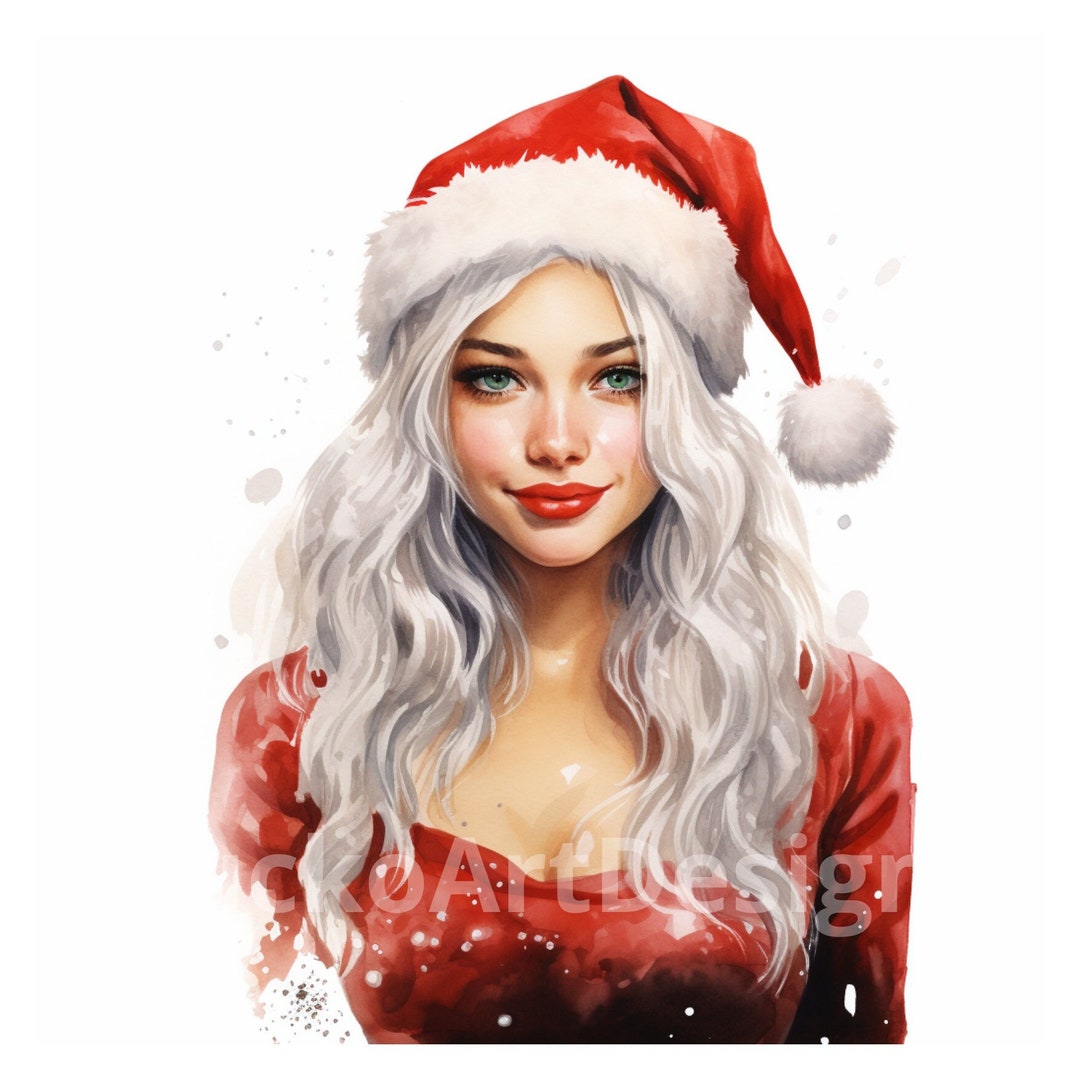 20 Youthful Mrs. Claus Watercolor Christmas Clipart PNG Images, Xmas ...