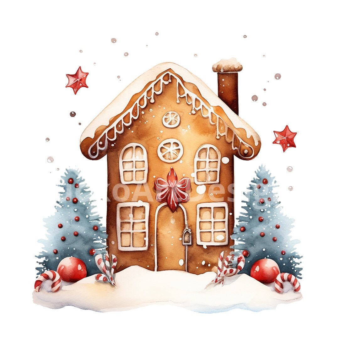 25 Watercolor Gingerbread Houses Clipart PNG Images, Xmas, Festive ...