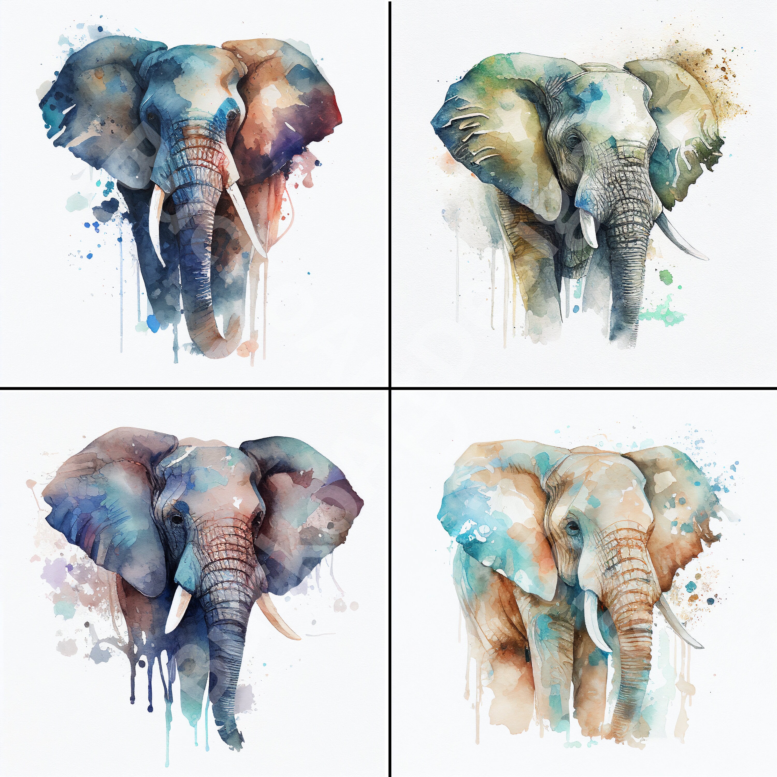 Elephants Watercolor Clipart - 20 High Quality PNG Images Digital ...