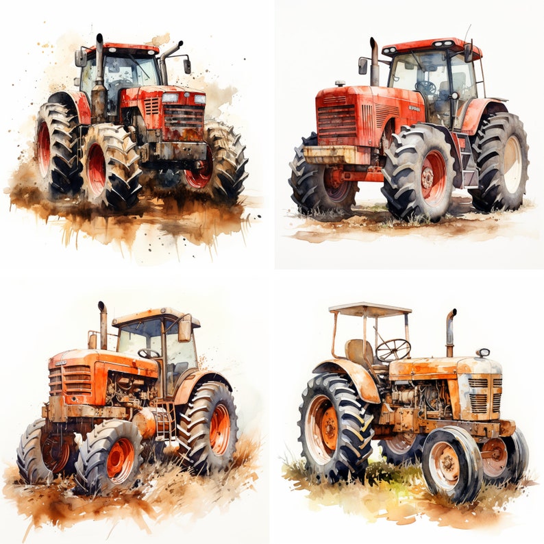 20 Tractor Watercolor Clipart PNG Images, Farmer Tractor, Farm Tractor ...