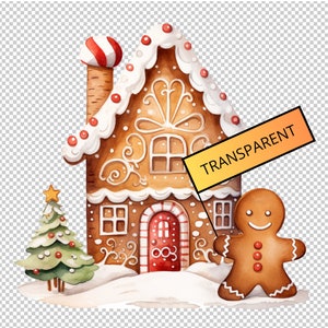 25 Watercolor Gingerbread Houses Clipart PNG Images, Xmas, Festive ...