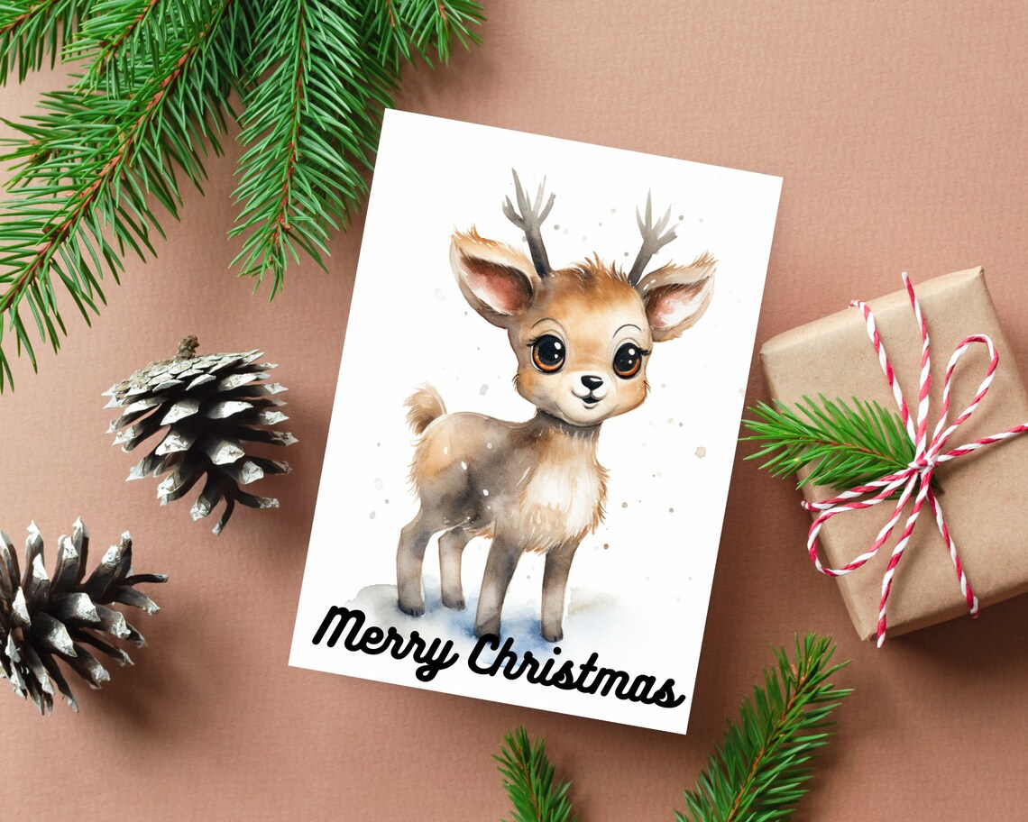 50 Watercolor Christmas Reindeer Clipart PNG Images, Digital Paper ...