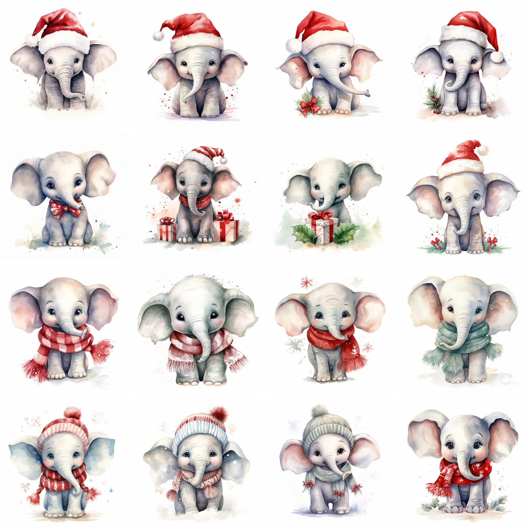 20 Baby Elephant Watercolor Christmas Clipart PNG Images, Baby Elephant ...