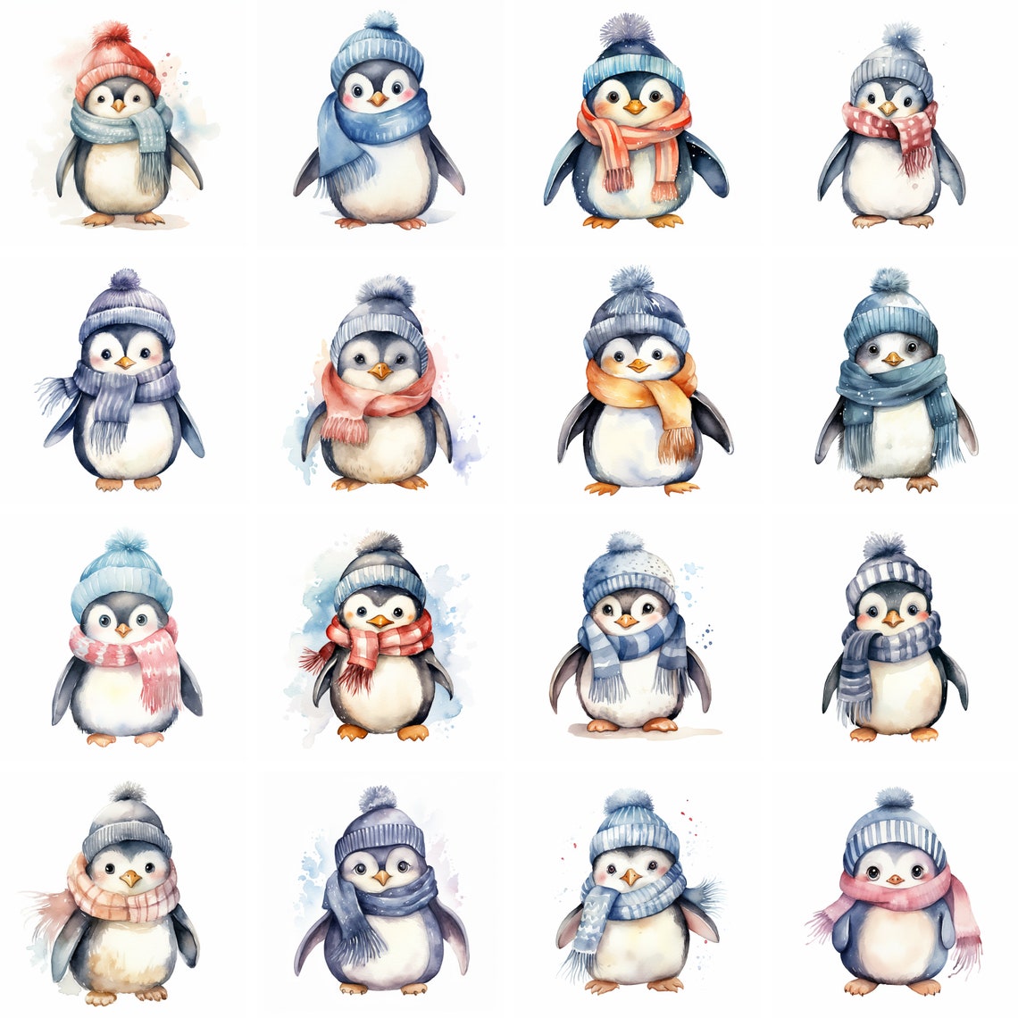 20 Watercolor Christmas Penguin Clipart PNG Images, Digital Paper Craft ...