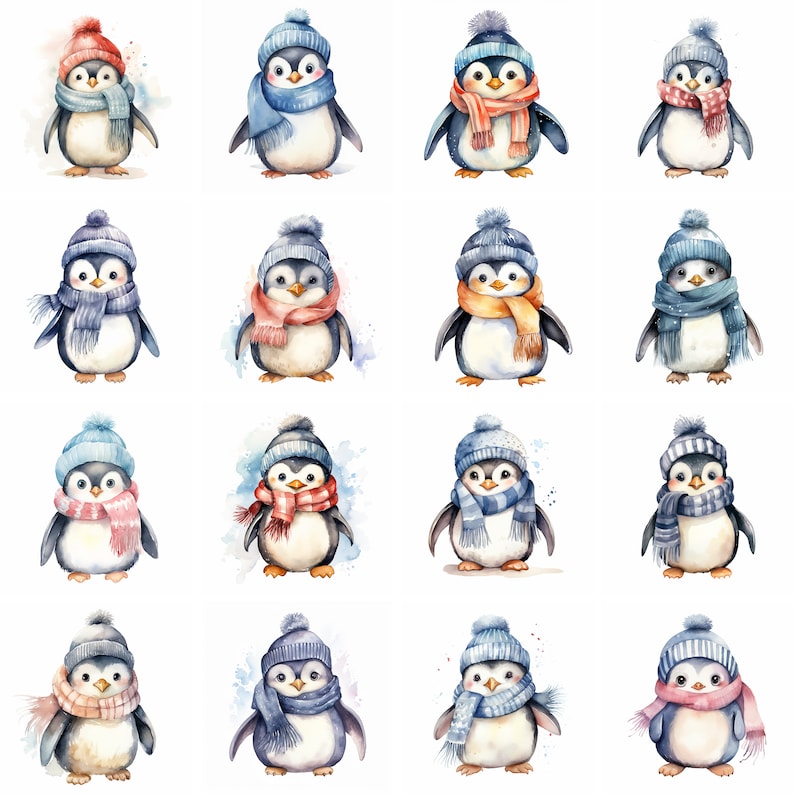 20 Watercolor Christmas Penguin Clipart PNG Images, Digital Paper Craft ...