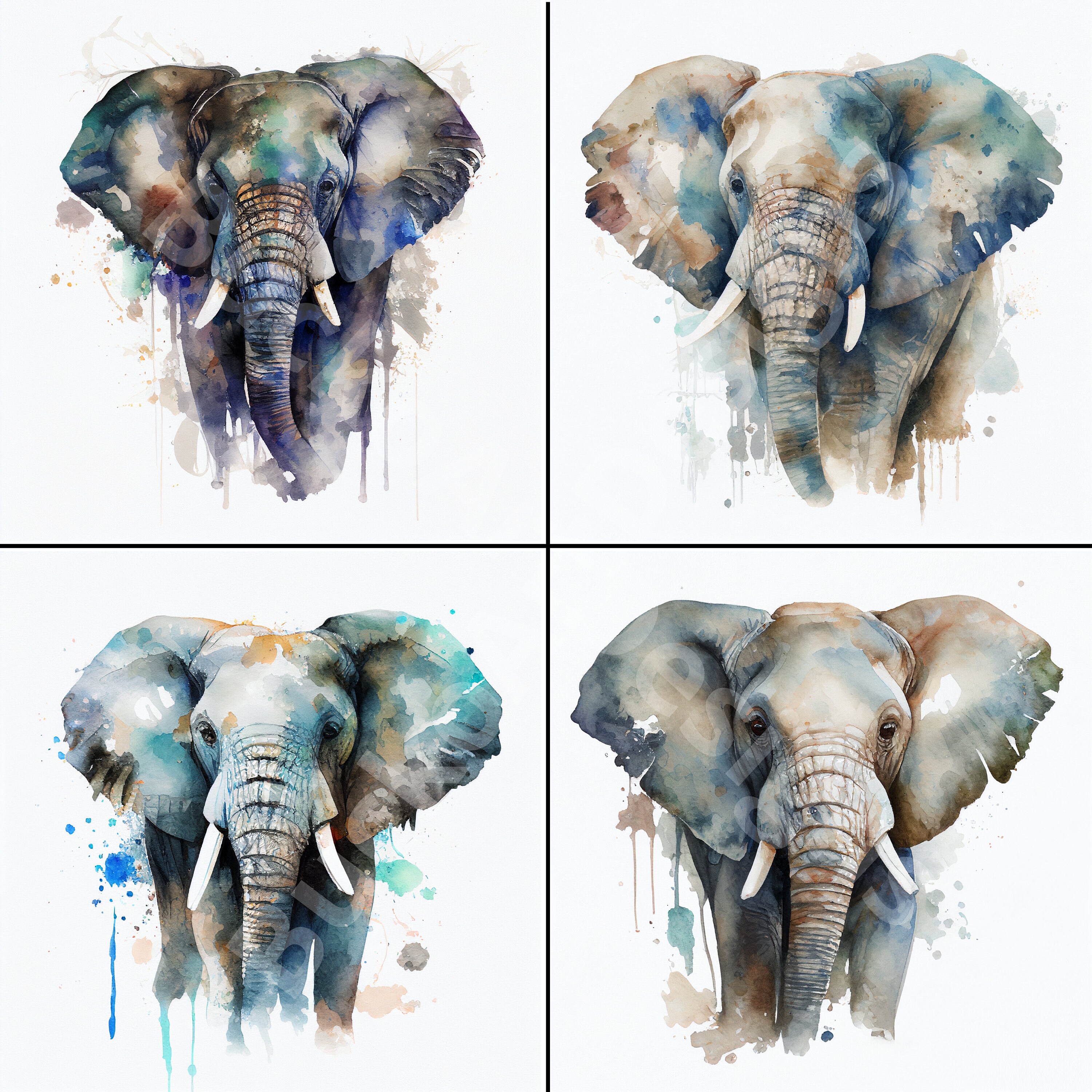 Elephants Watercolor Clipart - 20 High Quality PNG Images Digital ...