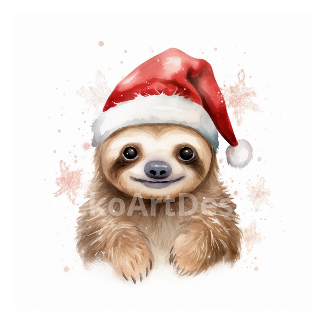 20 Sloths Watercolor Christmas Clipart PNG Images, Cute Sloth, Xmas ...