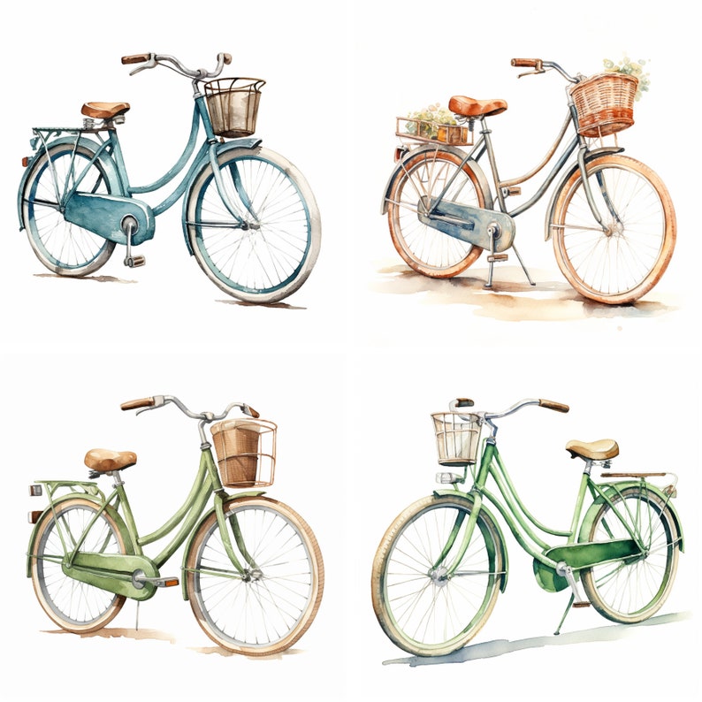 20 Vintage Citybikes Watercolor Clipart PNG Images, Vintage Bike, Retro ...
