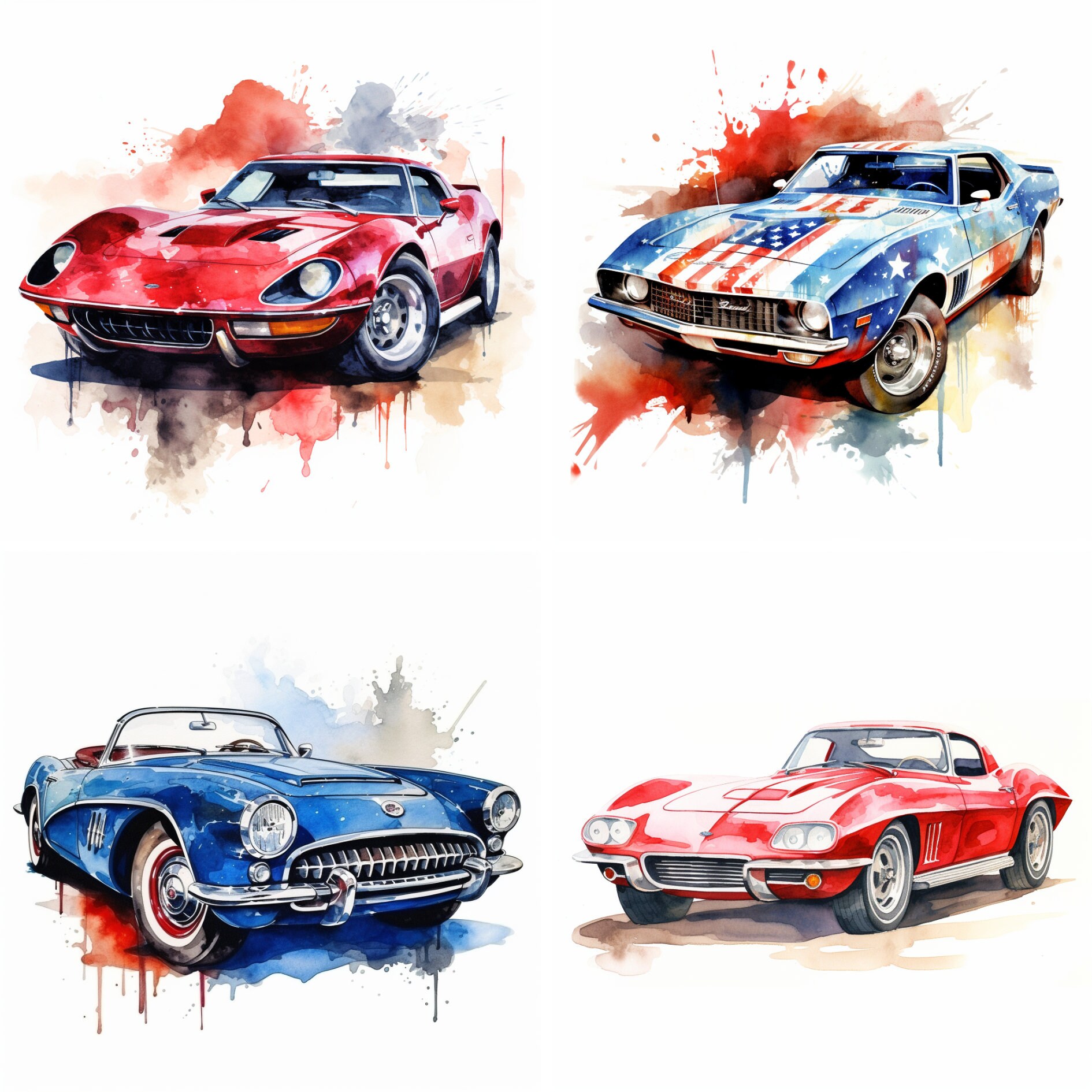 20 American Sports Cars Watercolor Clipart PNG Images, American Muscle ...