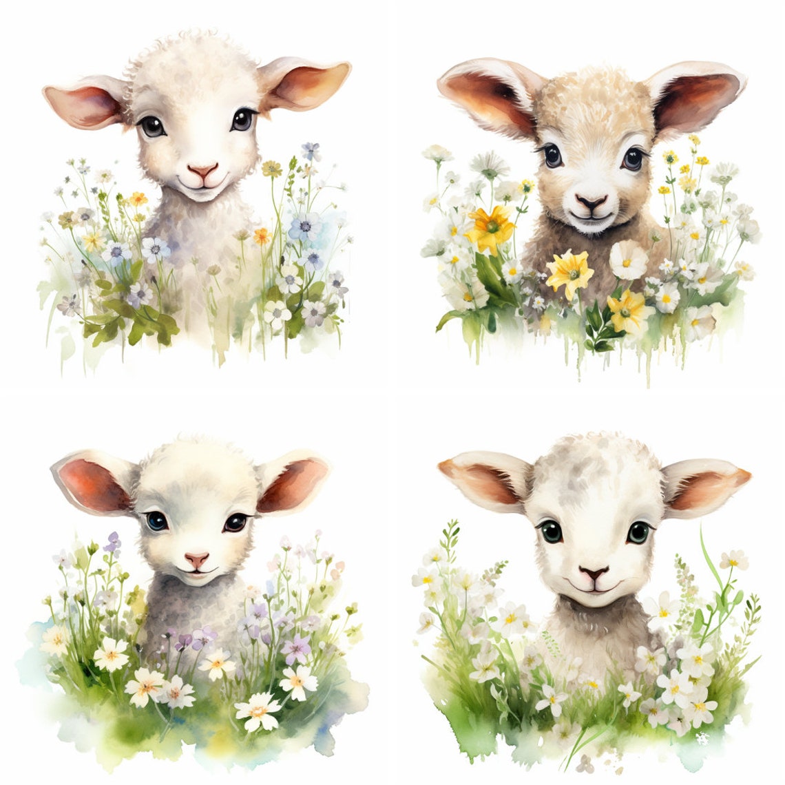 20 Lambs Watercolor Easter Clipart PNG Images, Easter Baby Sheep PNG ...