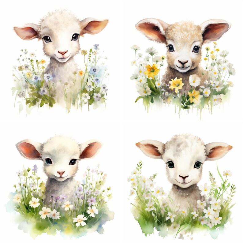 20 Lambs Watercolor Easter Clipart PNG Images, Easter Baby Sheep PNG ...