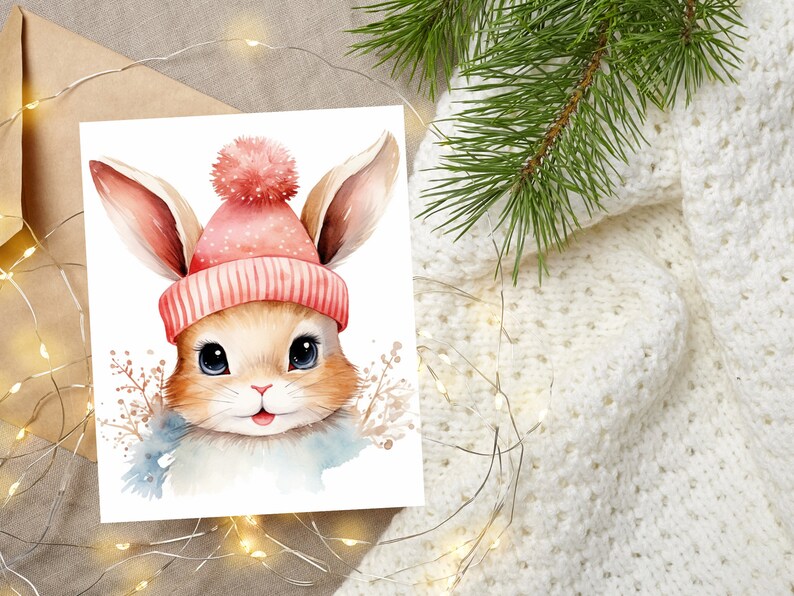 20 Rabbit Watercolor Christmas PNG Clipart Bundle, Cute Bunny, Winter ...