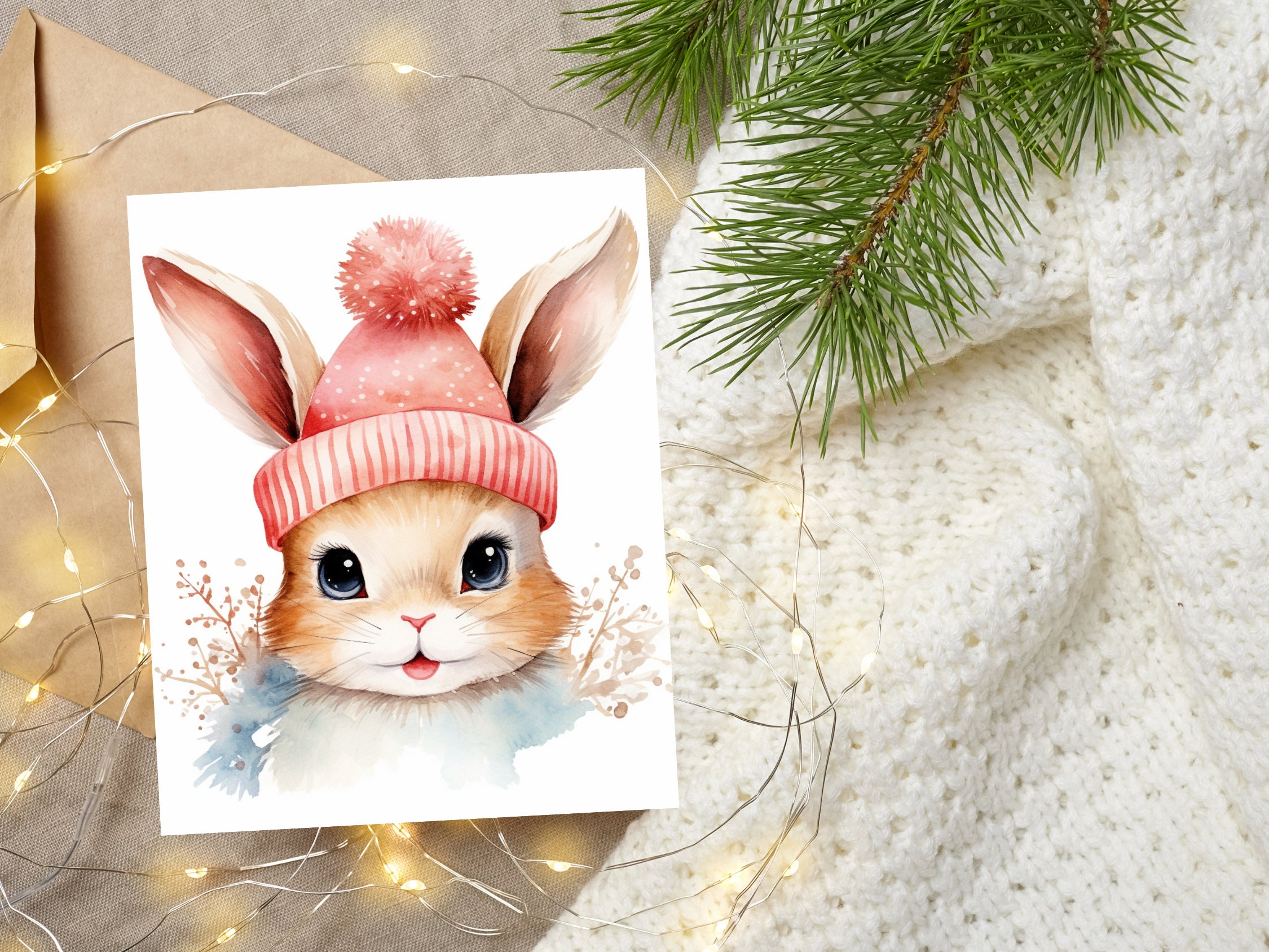 20 Rabbit Watercolor Christmas PNG Clipart Bundle, Cute Bunny, Winter ...