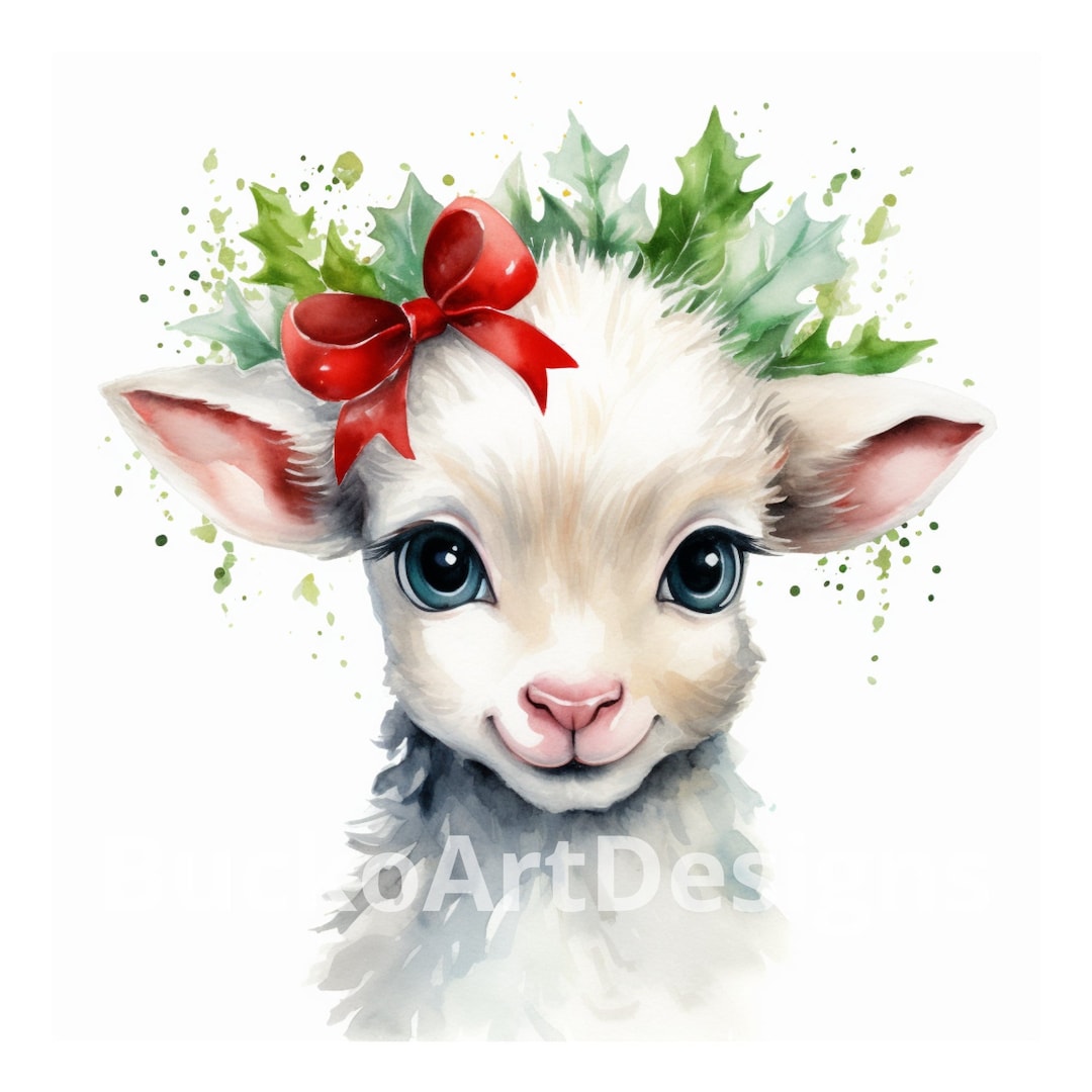 20 Goat Christmas Watercolor Clipart PNG Images, Cute Goat, Xmas Goat ...