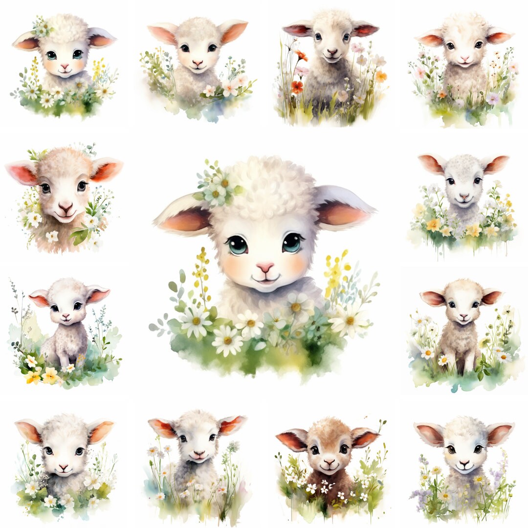 20 Lambs Watercolor Easter Clipart PNG Images, Easter Baby Sheep PNG ...