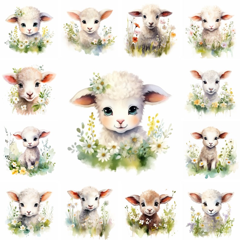 20 Lambs Watercolor Easter Clipart PNG Images, Easter Baby Sheep PNG ...