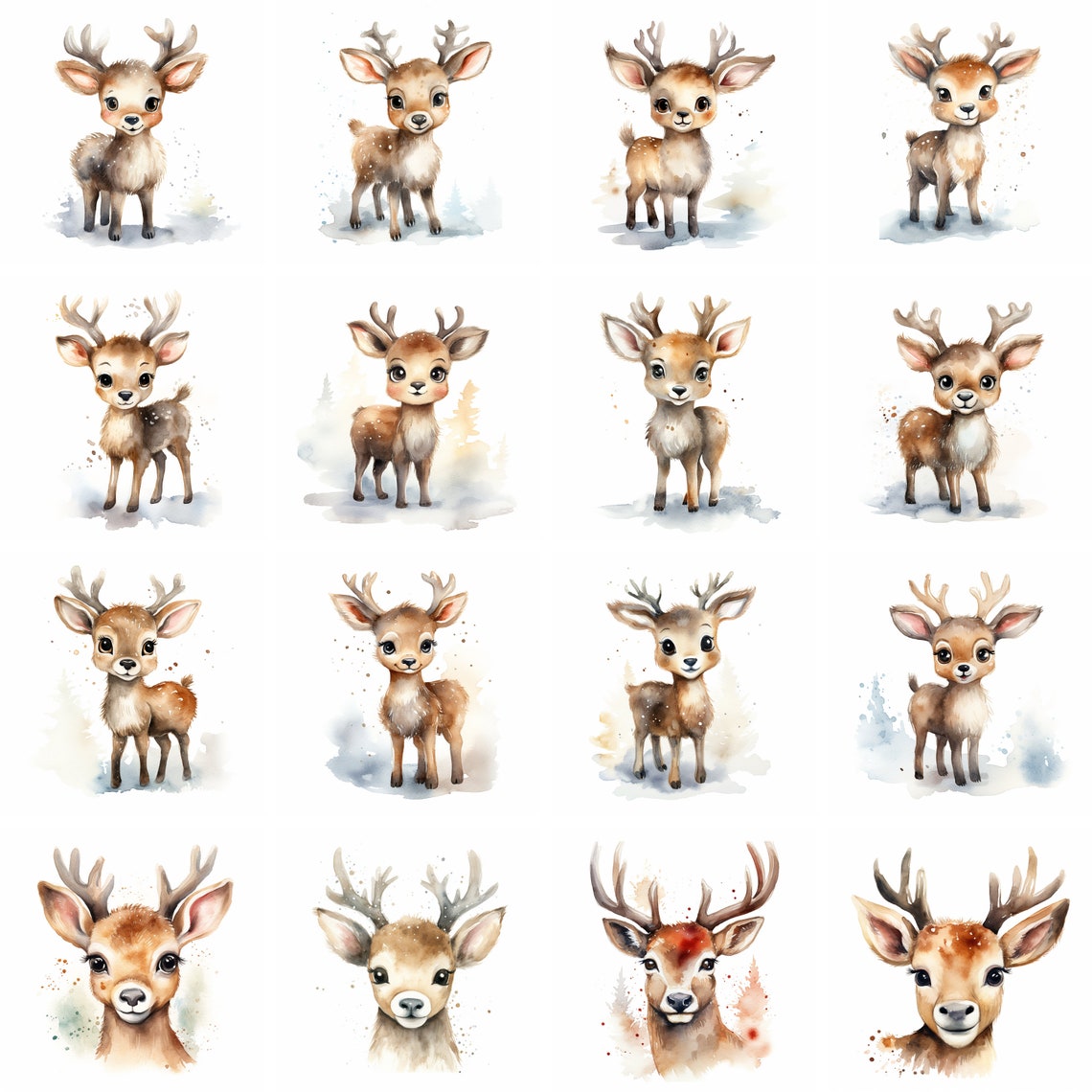 50 Watercolor Christmas Reindeer Clipart PNG Images, Digital Paper ...