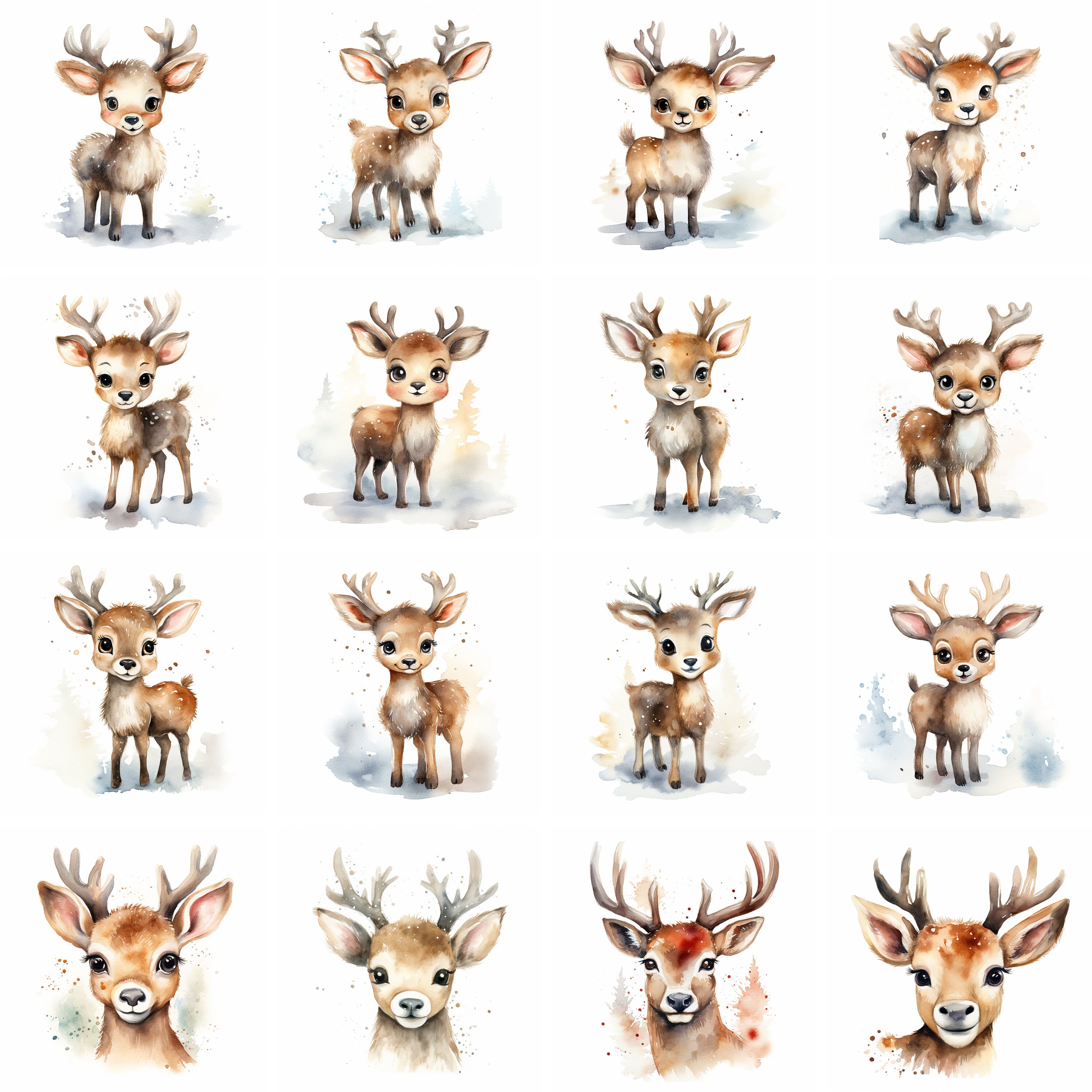 50 Watercolor Christmas Reindeer Clipart PNG Images, Digital Paper ...