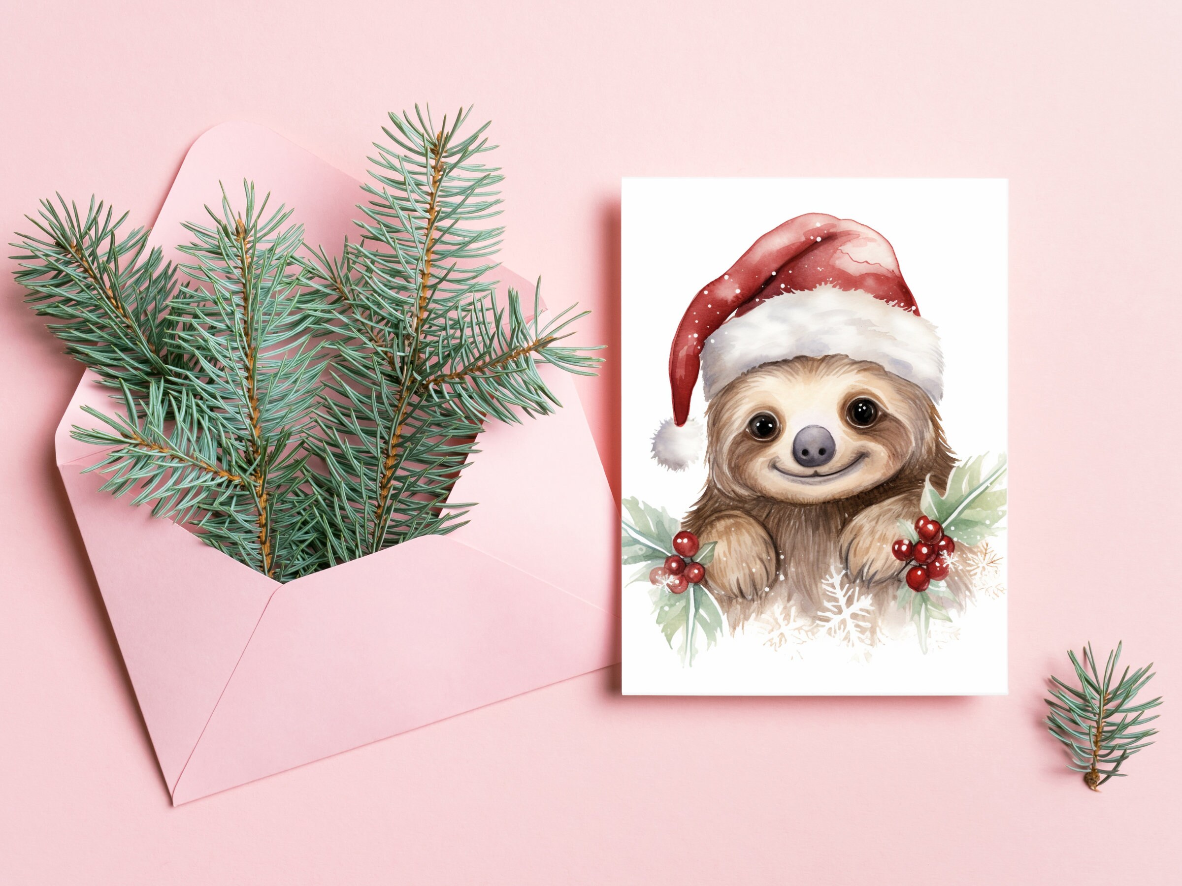 20 Sloths Watercolor Christmas Clipart PNG Images, Cute Sloth, Xmas ...