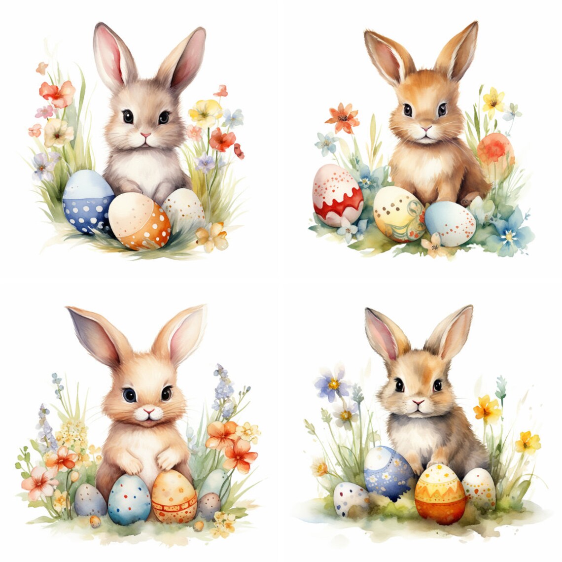 20 Baby Bunny Watercolor Easter Clipart PNG Images, Easter Baby Bunny ...